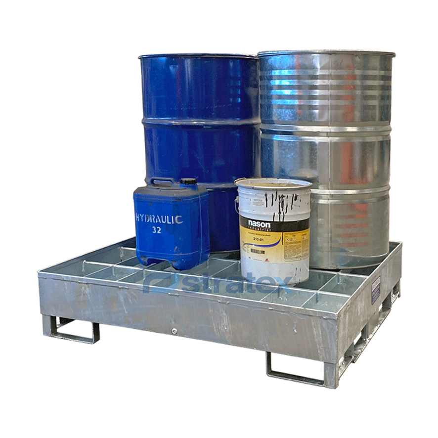 4 Drum Bunded Spill Pallet - Galvanised Steel | Stratex