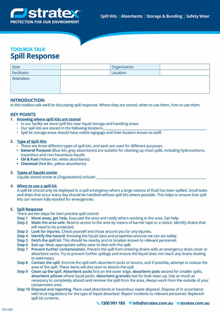 Toolbox Talk: Spill Response | Stratex